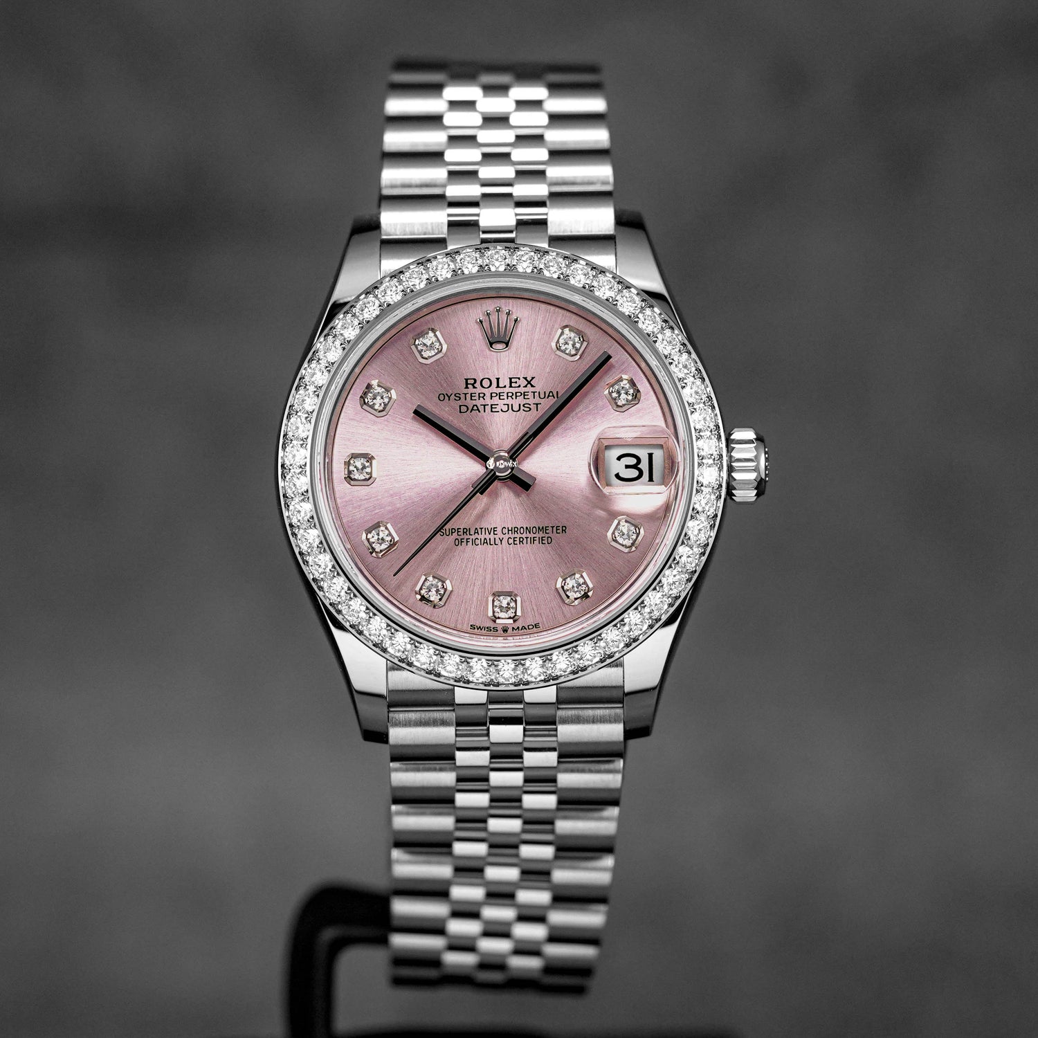 ROLEX DATEJUST 31MM PINK DIAMOND DIAL DIAMOND BEZEL (2024) - OMNILUXE