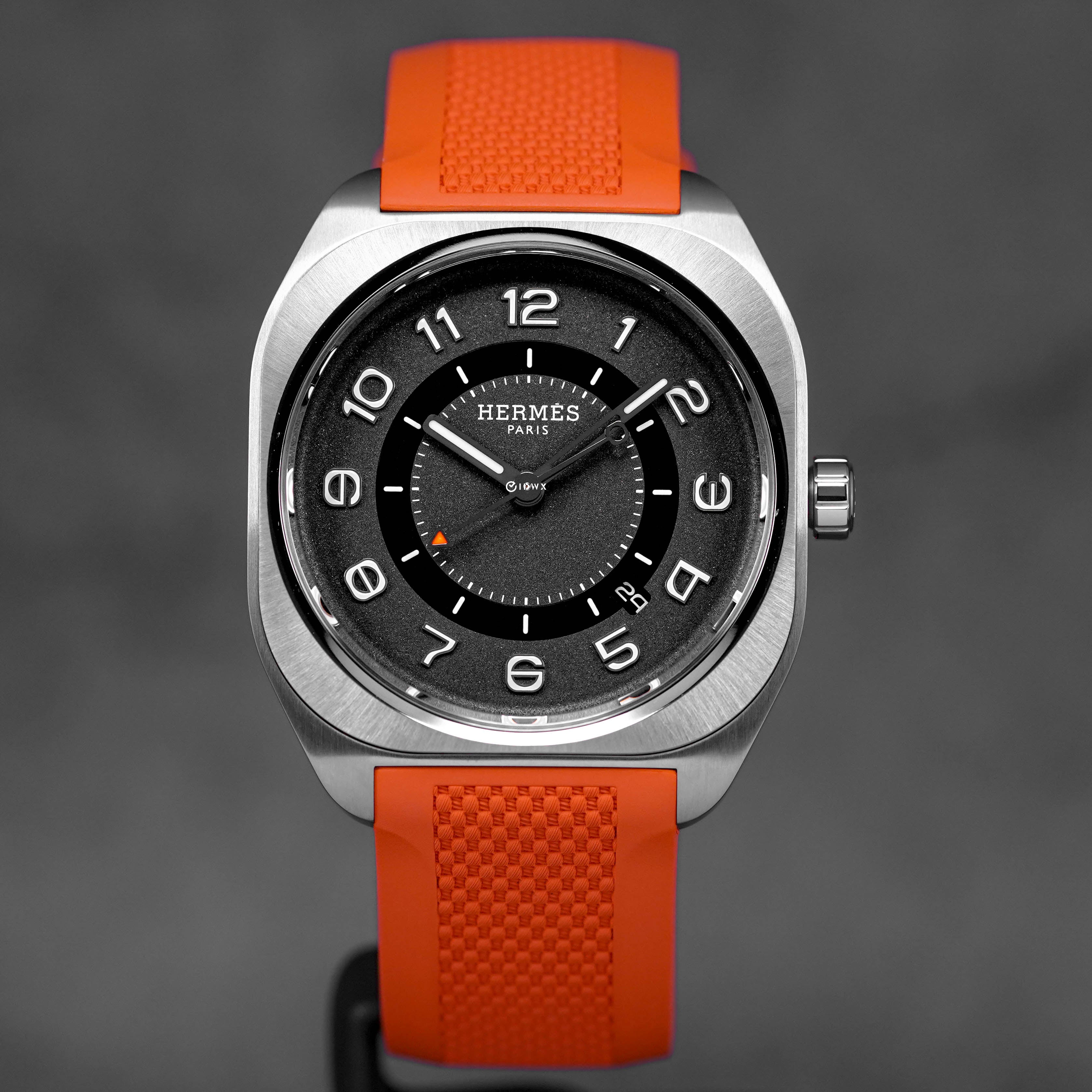 HERMES H08 TITANIUM BLACK DIAL ORANGE RUBBER STRAP (2023) - OMNILUXE