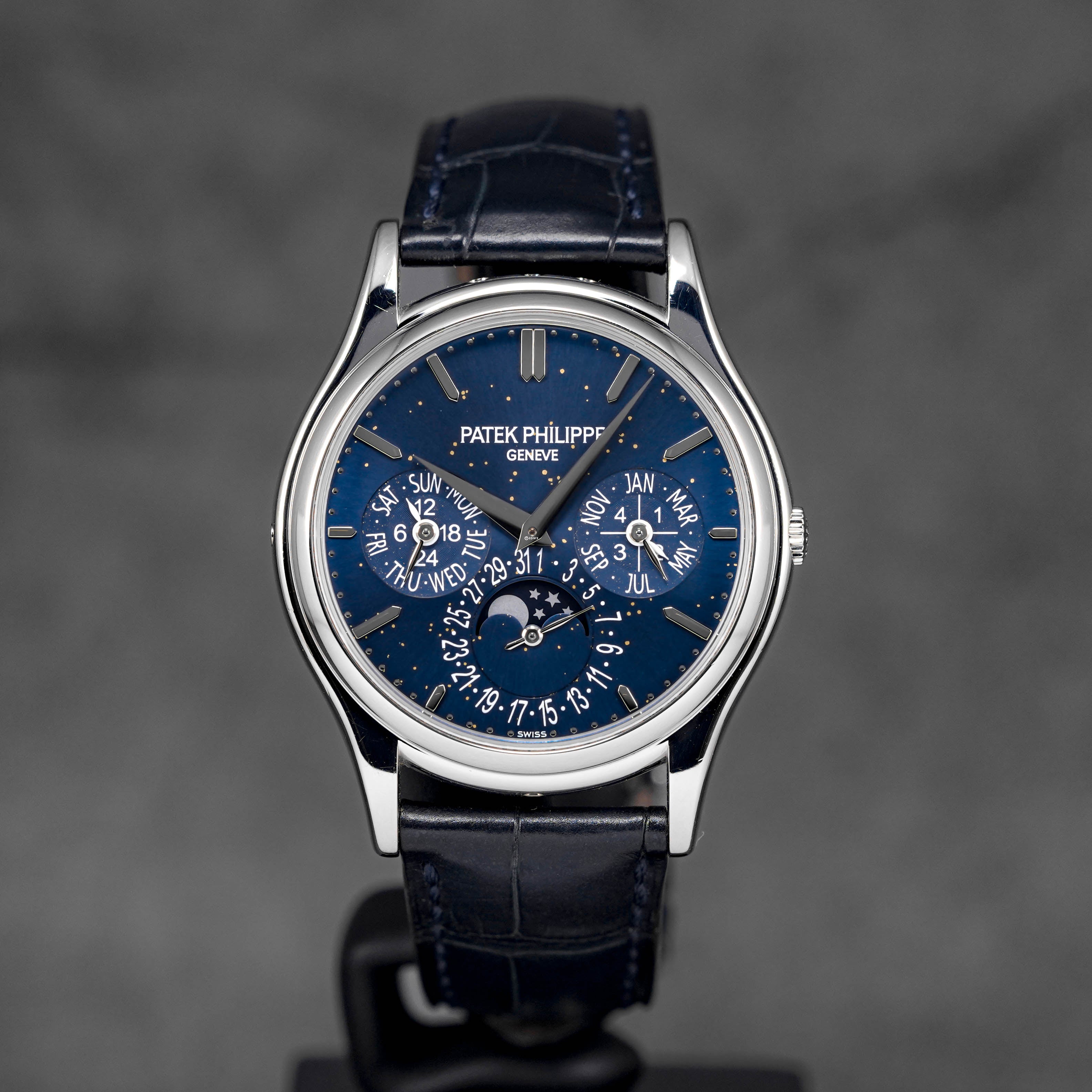 PATEK PHILIPPE COMPLICATIONS 5140P PLATINUM PERPETUAL CALENDAR BLUE ...