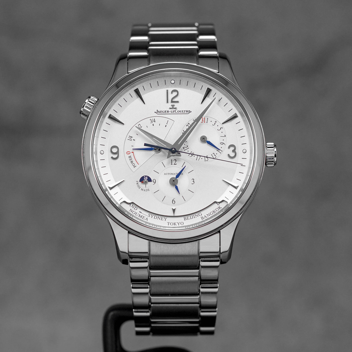 JAEGER LECOULTRE MASTER CONTROL GEOGRAPHIC SILVER DIAL (WATCH & BOX ...