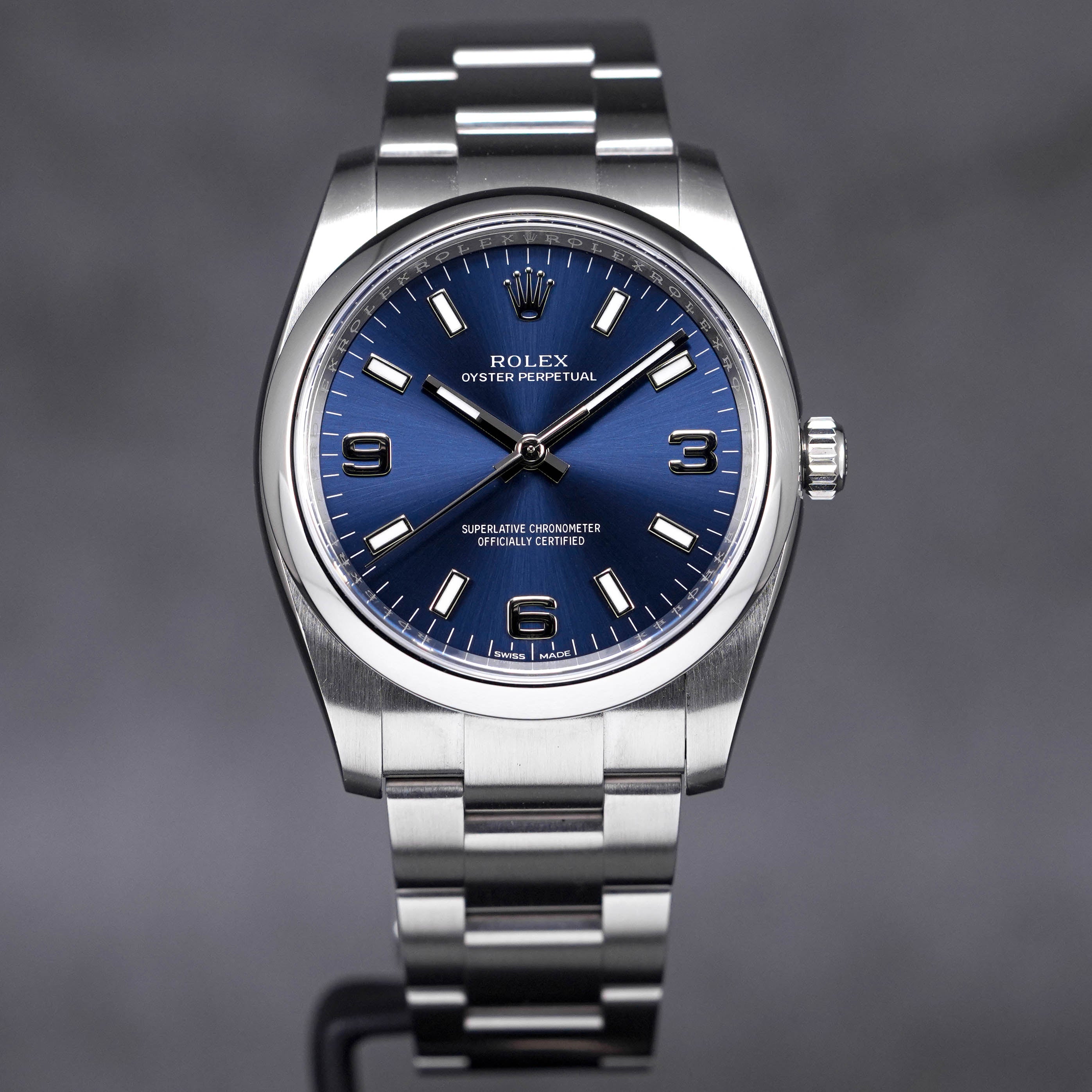 ROLEX OYSTER PERPETUAL 34MM BLUE ARABIC DIAL (2018) - OMNILUXE