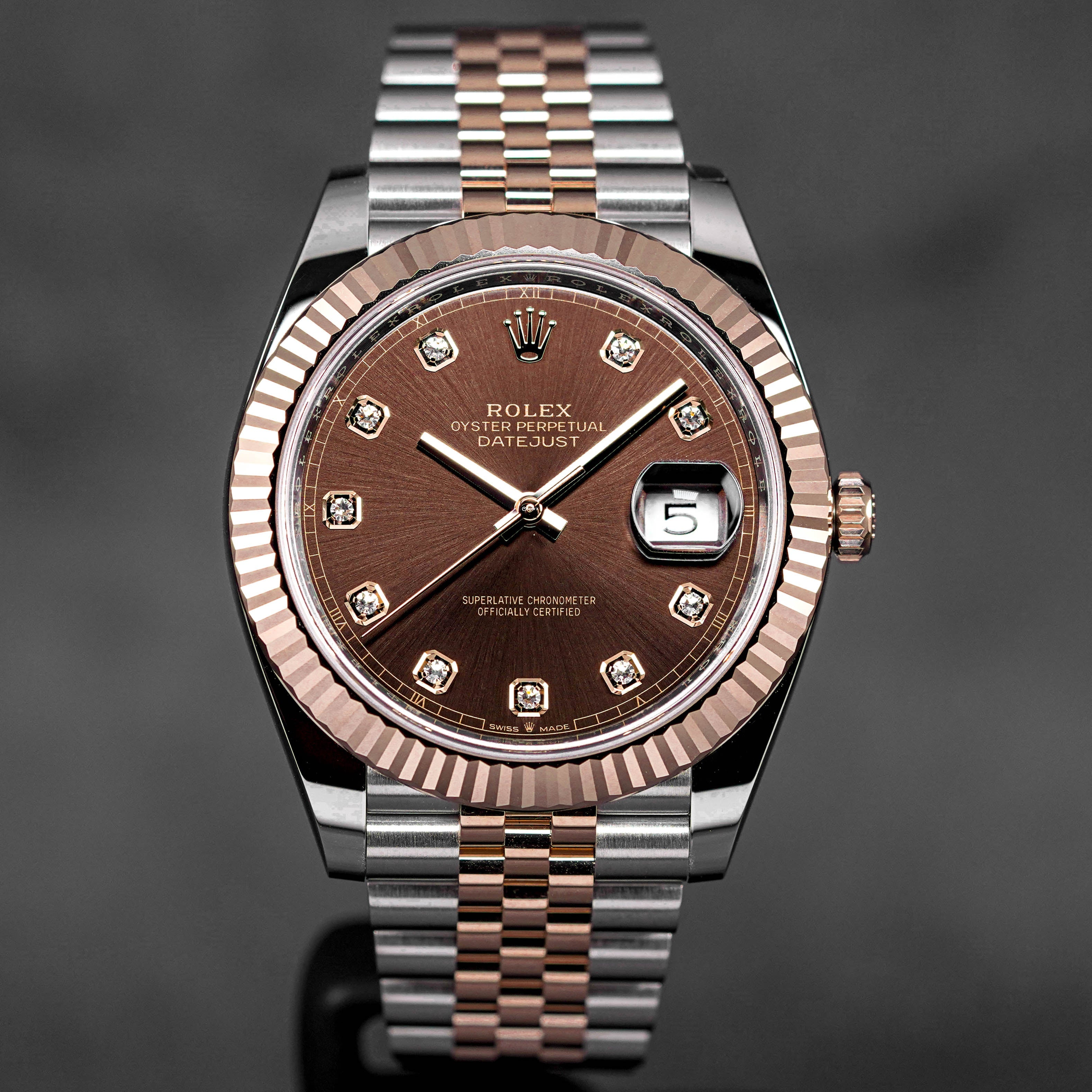 ROLEX DATEJUST 41MM TWOTONE ROSEGOLD CHOCO DIAMOND DIAL (2024) - OMNILUXE