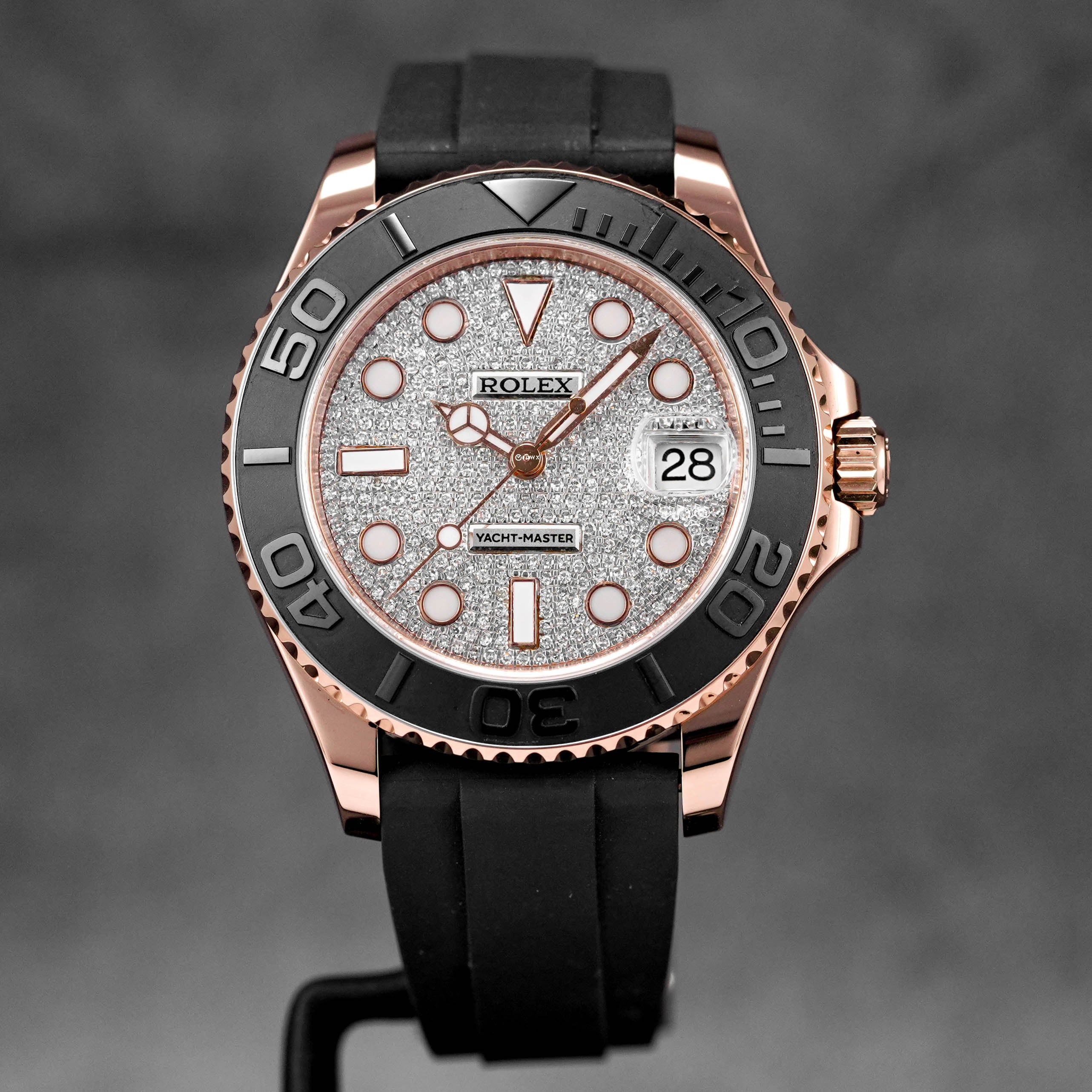 ROLEX YACHT-MASTER 37MM ROSEGOLD OYSTERFLEX DIAMOND PAVED DIAL (2018 ...